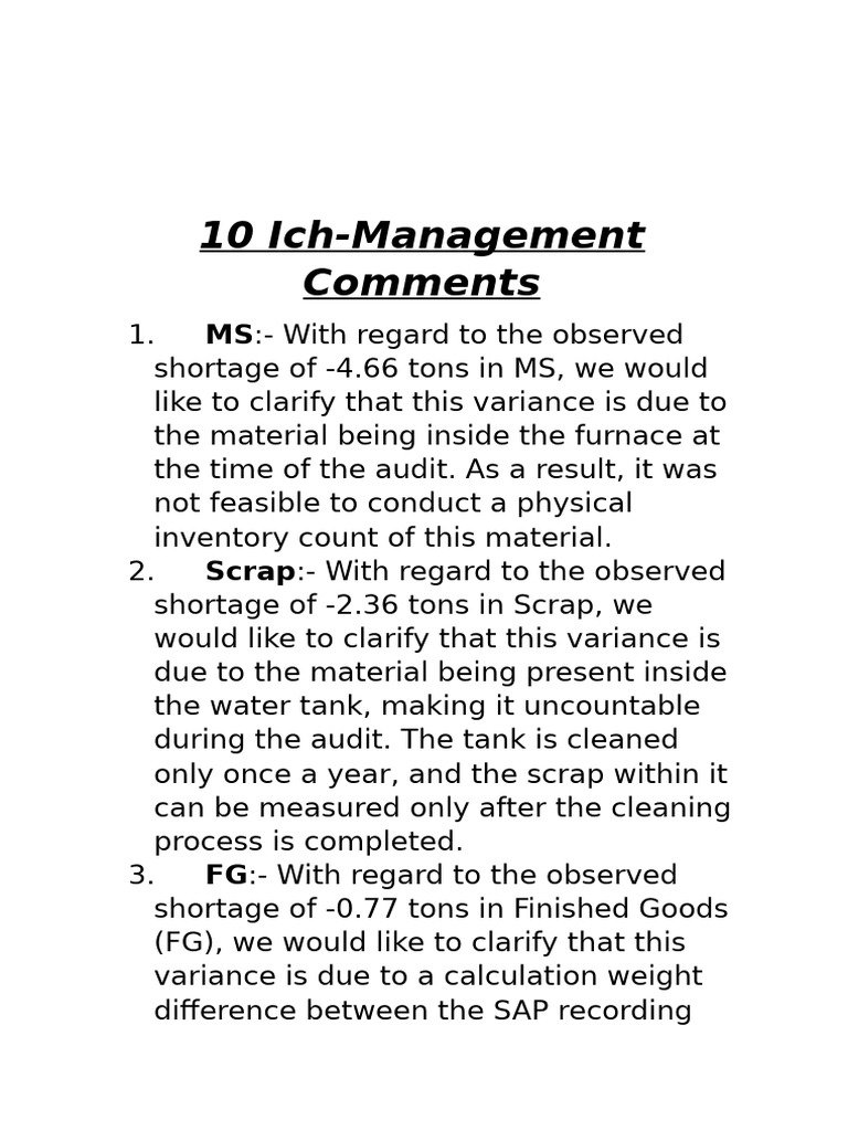 Management Comments 1010 | PDF