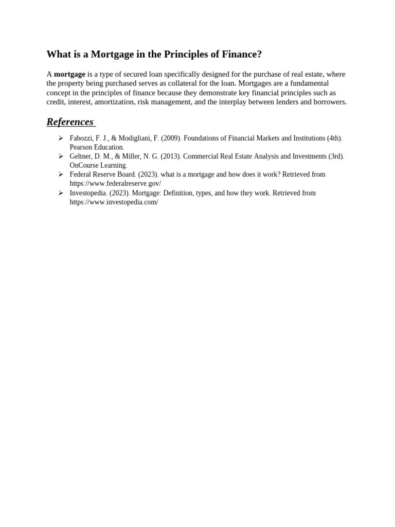 What is a Mortgage in the Principles of Finance | PDF