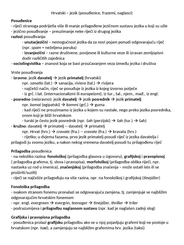 Hrvatski - Jezik (Posuđenice, Frazemi) | PDF