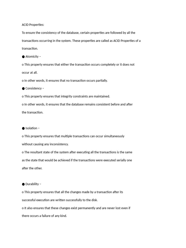 Acid Properties in DBMS | PDF | Database Transaction | Distributed Computing