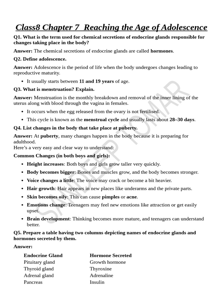 Class8 Chapter 7 - Reaching The Age OfAdolescence | PDF | Puberty | Reproductive System