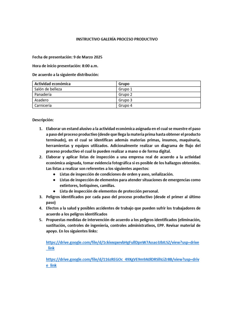Instructivo Galería Proceso Productivo | PDF