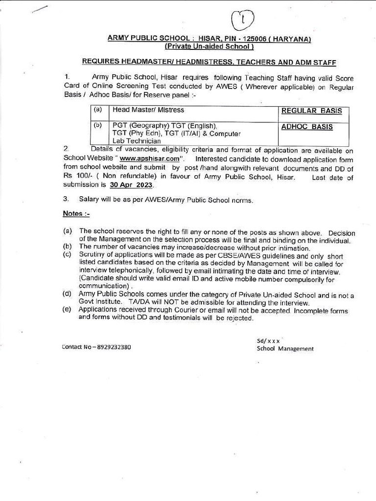 Army Public School Offline Form | PDF