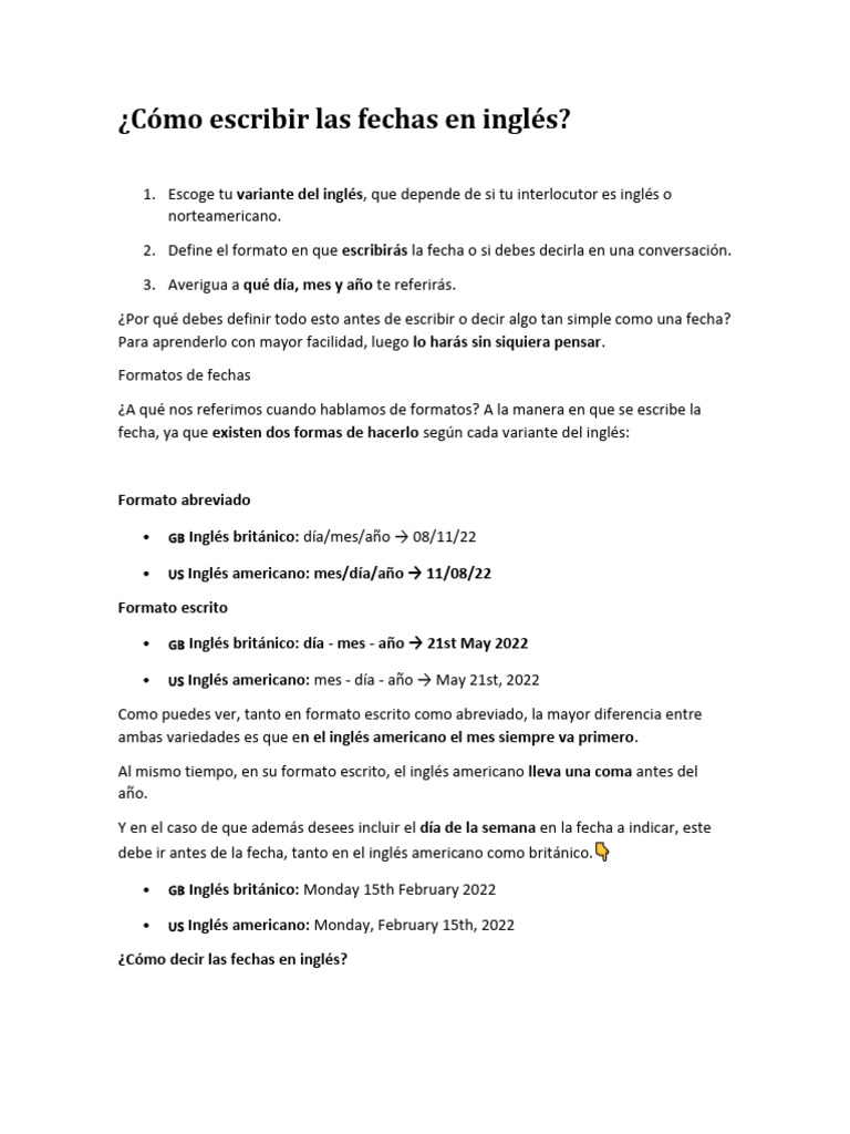 Cómo escribir fechas en inglés | PDF | Idioma en Inglés | Idiomas