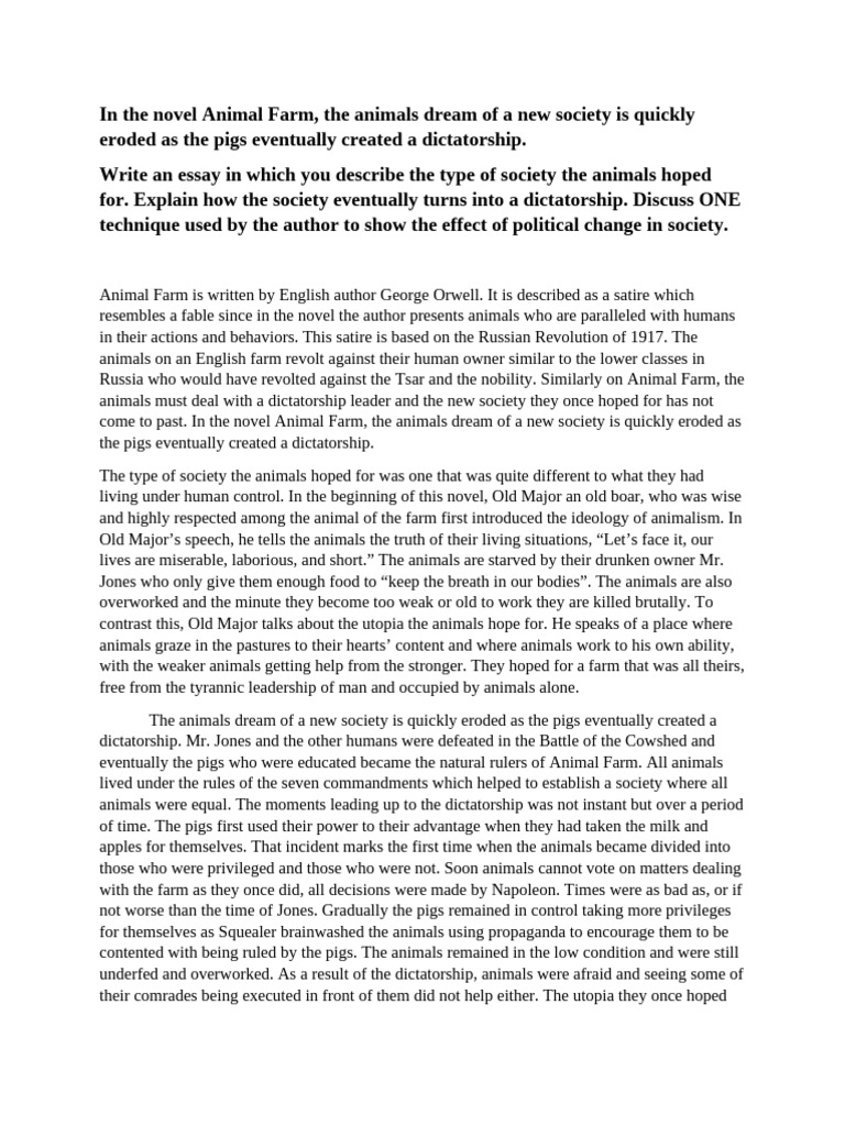 Sample Essay (Animal Farm) - New Society | PDF