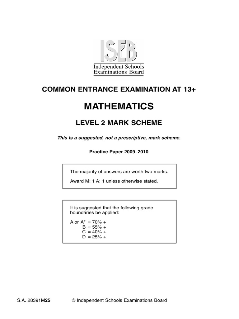 13 Mathematics Level 2 Mark Scheme | PDF | Mathematics