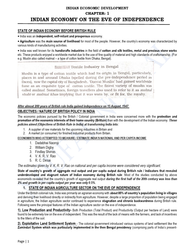 Xii - Indian Economy - Ch.1-Noufal P | PDF | British Raj | Agriculture