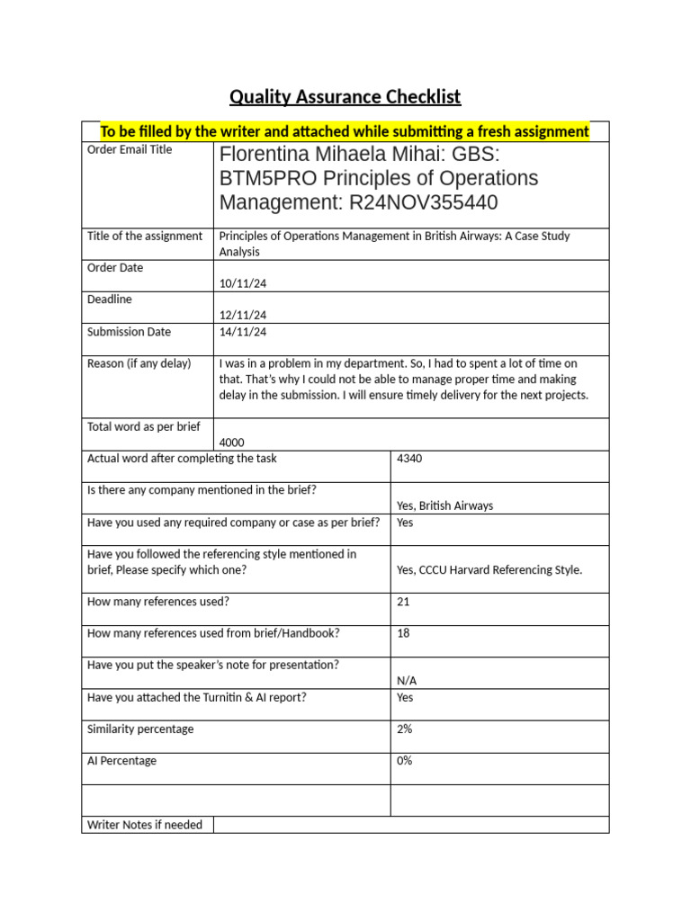 Quality Assurance Checklist for Assignments | PDF