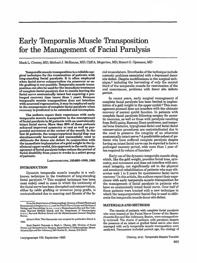 The Laryngoscope - September 1995 - Cheney - Early Temporalis Muscle ...