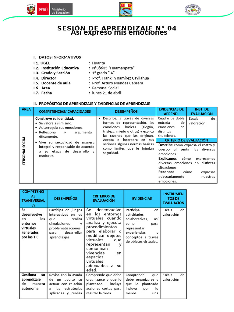 Sesion de Aprendizaje 4 | PDF | Las emociones | Aprendizaje