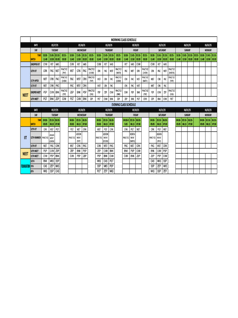 27 May To 02 Jun 2025 Time Table | PDF