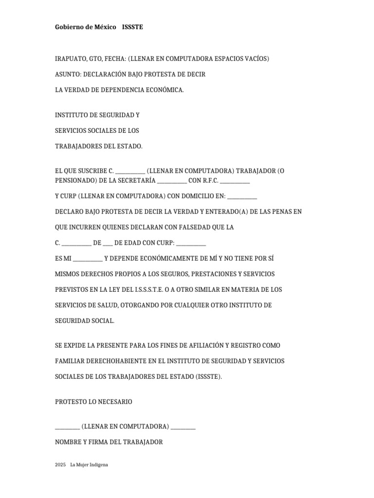 Declaracion ISSSTE V2 | PDF