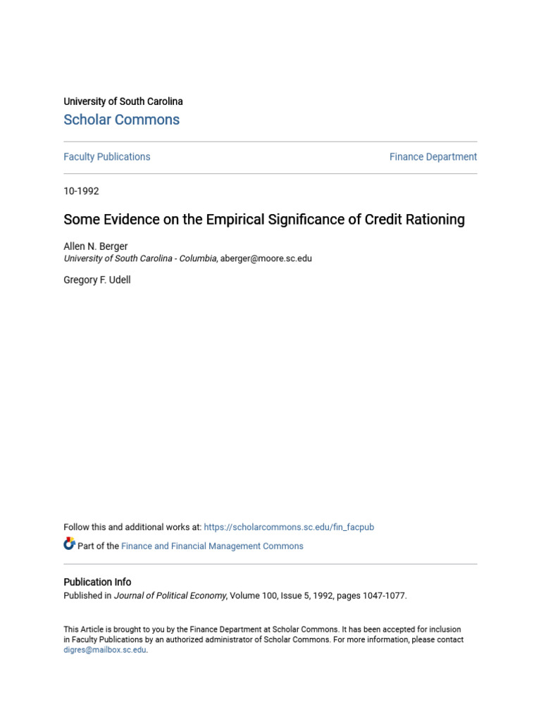 Some Evidence On The Empirical Significance of Credit Rationing | PDF ...