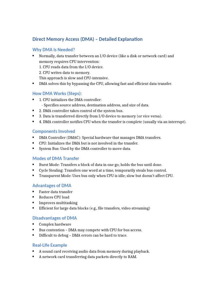 Direct Memory Access DMA Explanation | PDF