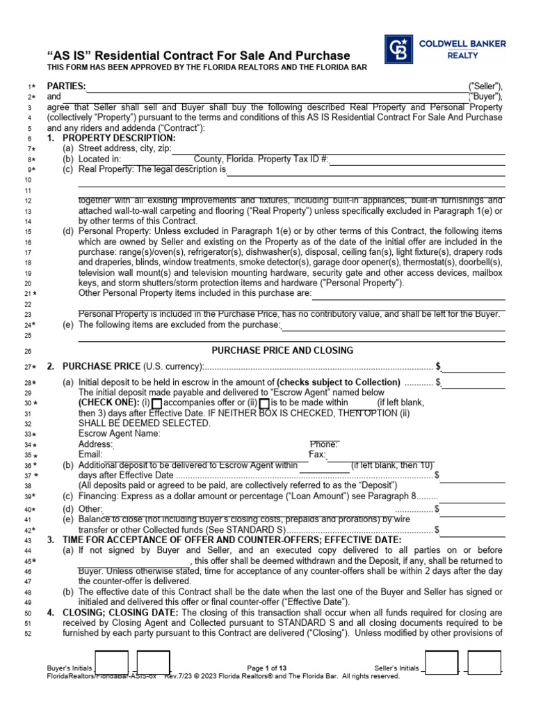 Florida AS IS Residential Contract | PDF | Title Insurance | Indemnity