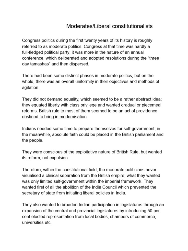 The Moderates - Early 20 Years of Congress | PDF | British Raj ...