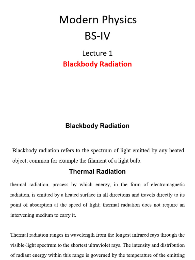 Lecture 1 Blackbody Radiation | PDF | Electromagnetic Radiation ...
