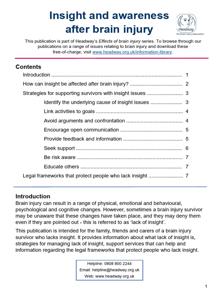 Managing Lack of Insight Post-Injury | PDF | Caregiver | Insight