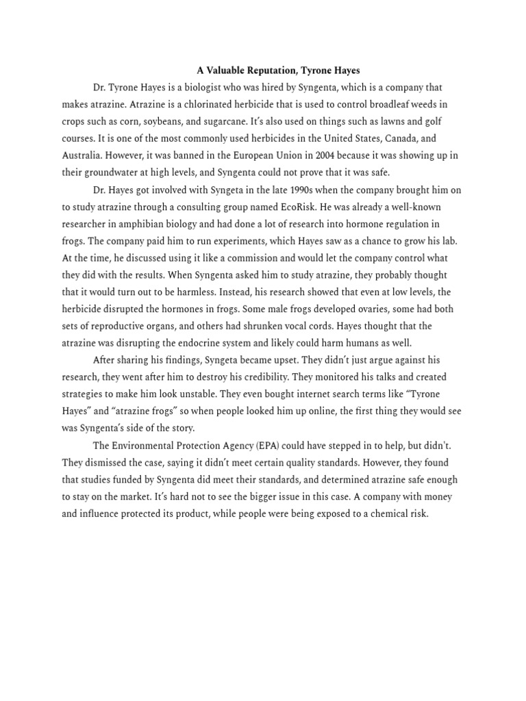 A Valuable Reputation, Tyrone Hayes | PDF