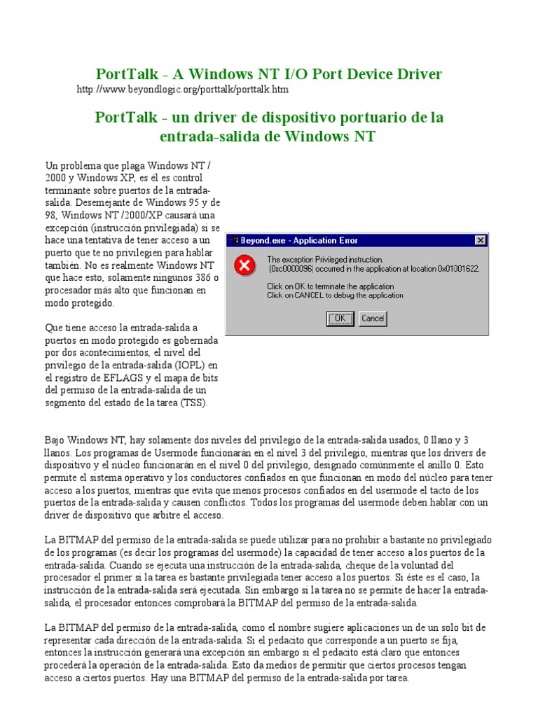PortTalk - A Windows NT I-O Port Device Driver | Descargar gratis PDF ...