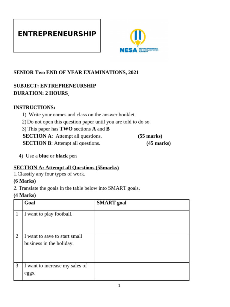 Entrepreneurship Examination s2 | PDF | Taxes | Value Added Tax