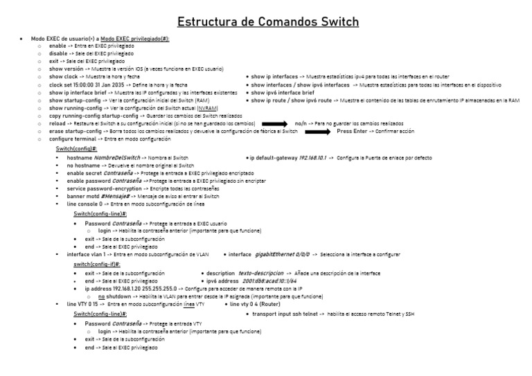 Estructura de Comandos Switch-Router | PDF | Conmutador de red | Contraseña