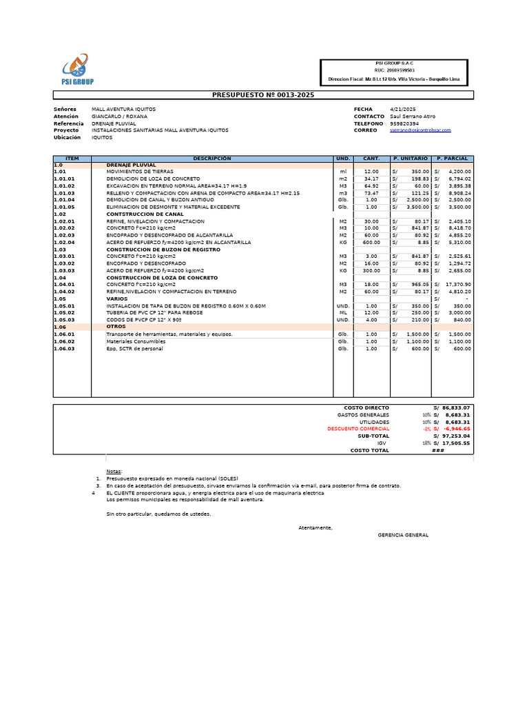 Ppto Nº013 2025 Mai Rev.01actualizado | PDF