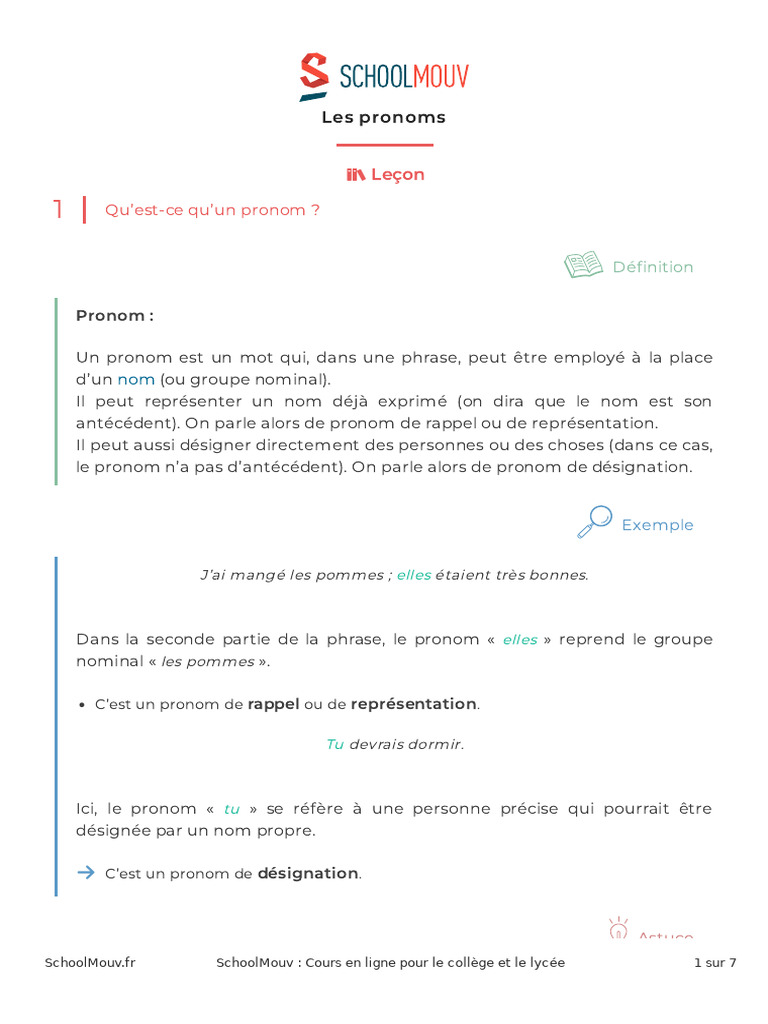 Les pronoms en français : leçons clés | PDF | Pronom | Clause