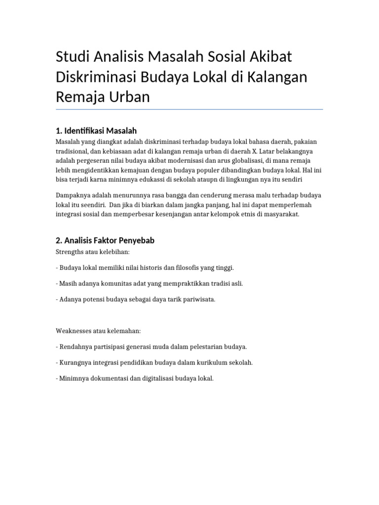 Analisis Masalah Sosial Budaya (Yuda Eka Purnama) | PDF
