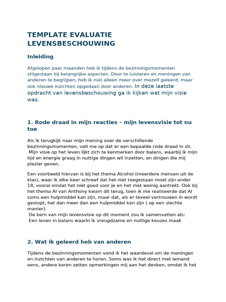 Template Evaluatie Levensbeschouwing | PDF