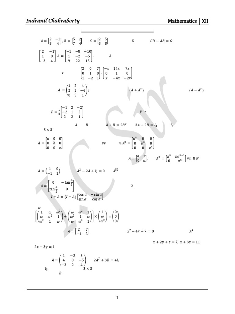 Matrics and Determinants (Mathematics - Class XII) | PDF | Matrix (Mathematics) | Determinant