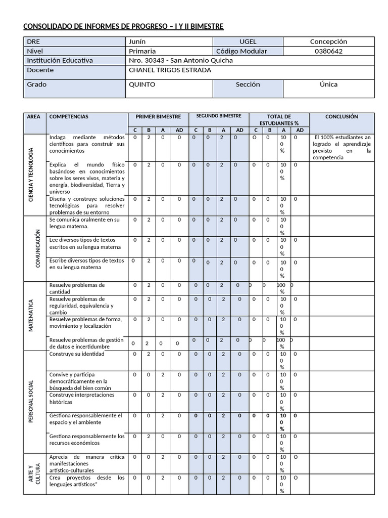 Consolidado de Informes de Progreso | PDF | Maestros | Aprendizaje