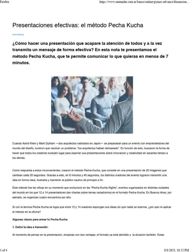 Presentaciones Efectivas El Método Pecha Kucha | PDF