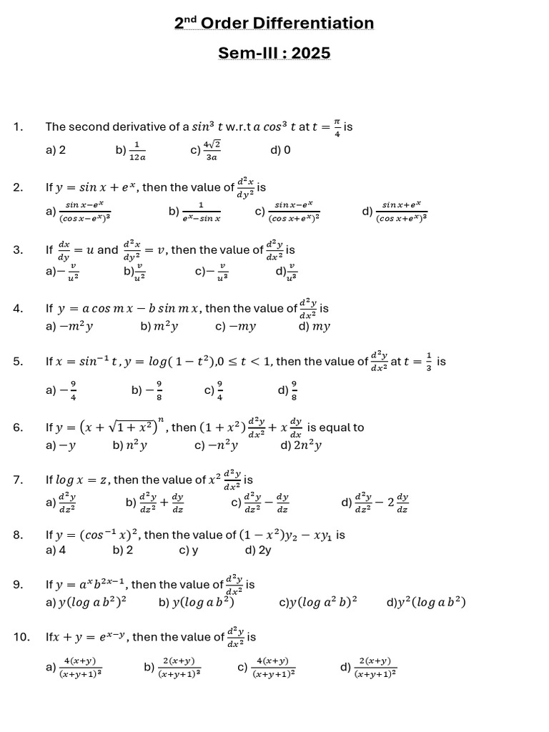 2nd Order Differentiation-2025 | PDF | Calculus | Mathematical Analysis