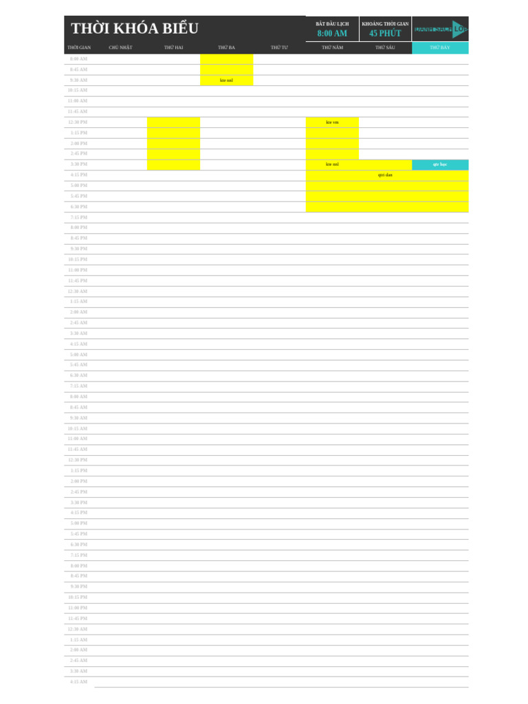 Mau Thoi Khoa Bieu Excel 1 | PDF