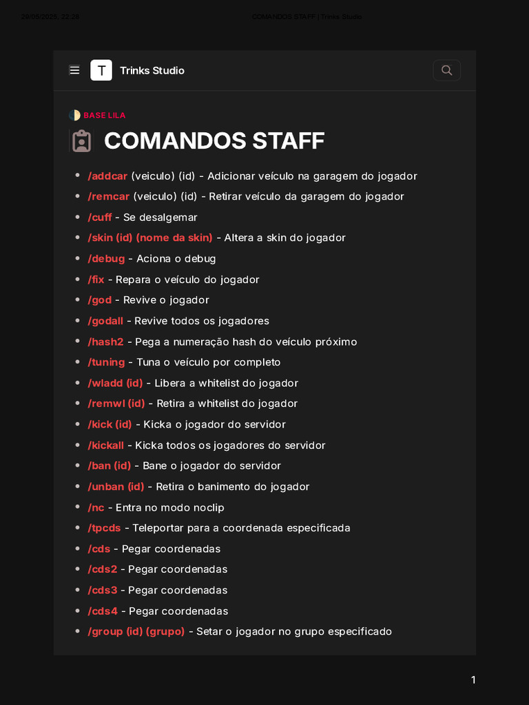 Comandos Staff - Trinks Studio | PDF