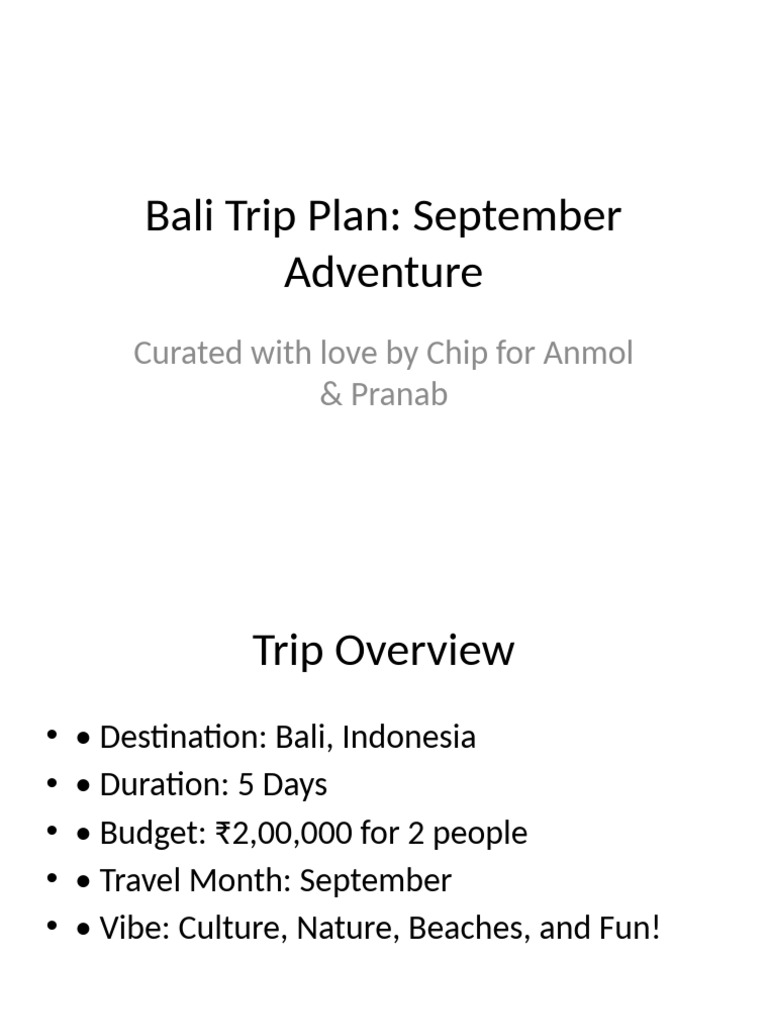 Bali 5-Day Trip Plan for September | PDF