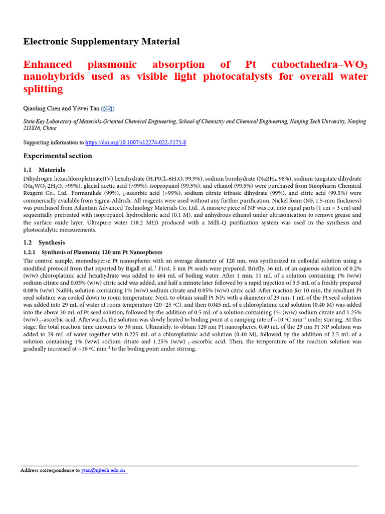 Supplimentary Information For Water Splitting Article | PDF | Transmission Electron Microscopy ...