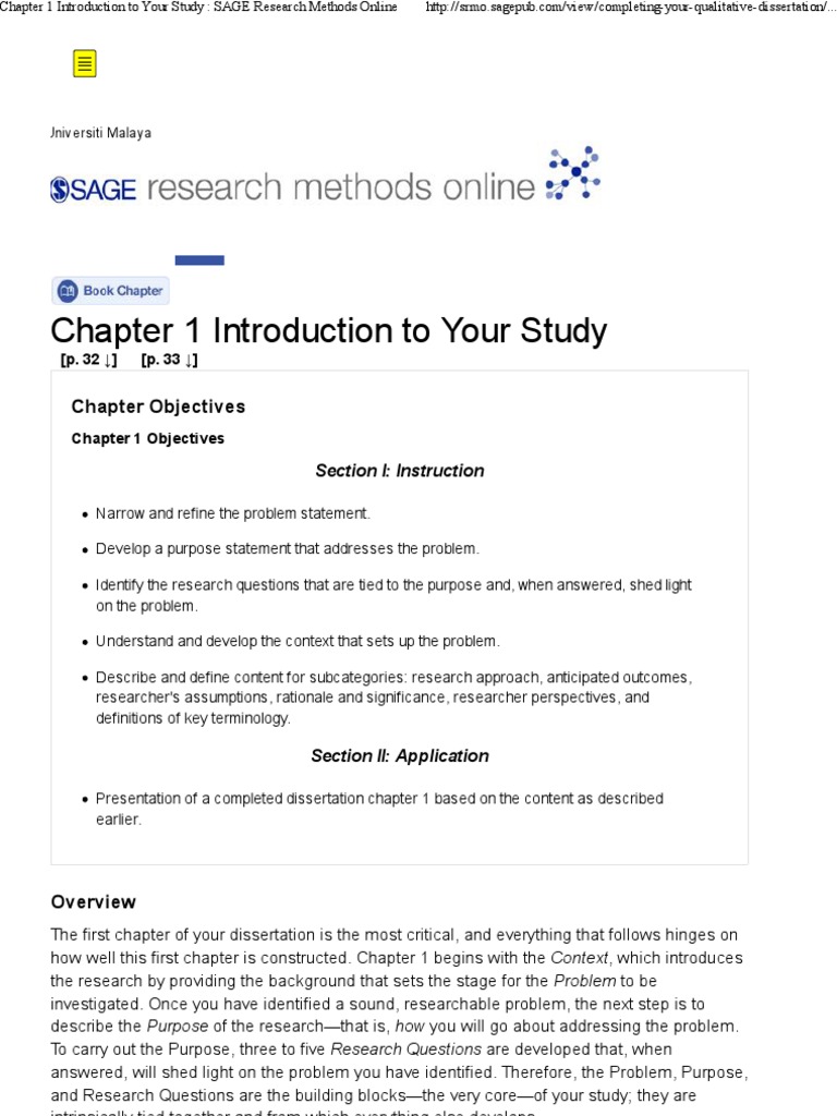 Chapter 1 Introduction To Your Study - SAGE Research Methods Online ...