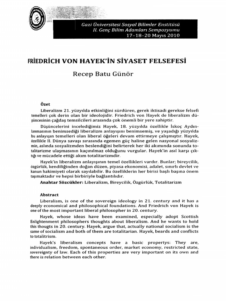 Friedrich Von Hayekin Siyaset Felsefesi | PDF