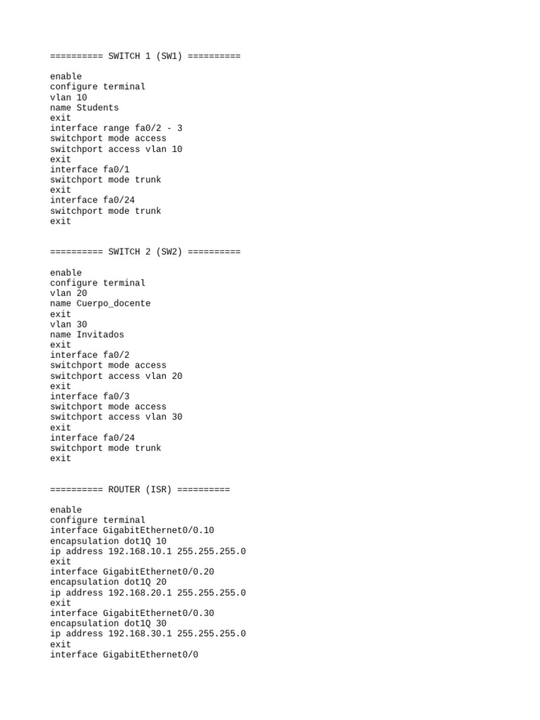 Configuracion VLANs Completa | PDF