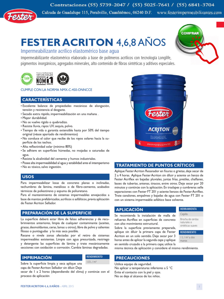 Ficha Tecnica Fester Acriton 6 Anos Rojo | PDF | Hormigón | Agua