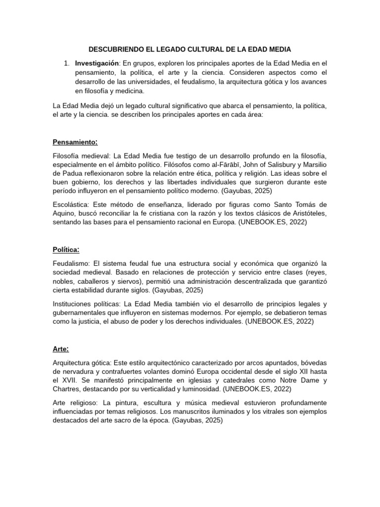 Descubriendo El Legado Cultural de La Edad Media. | PDF | Edades medias ...