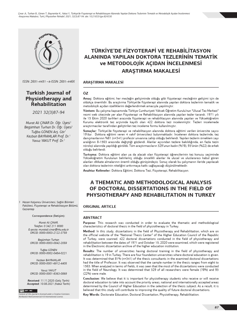 Turkiye de Fizyoterapi Ve Rehabilitasyon | PDF