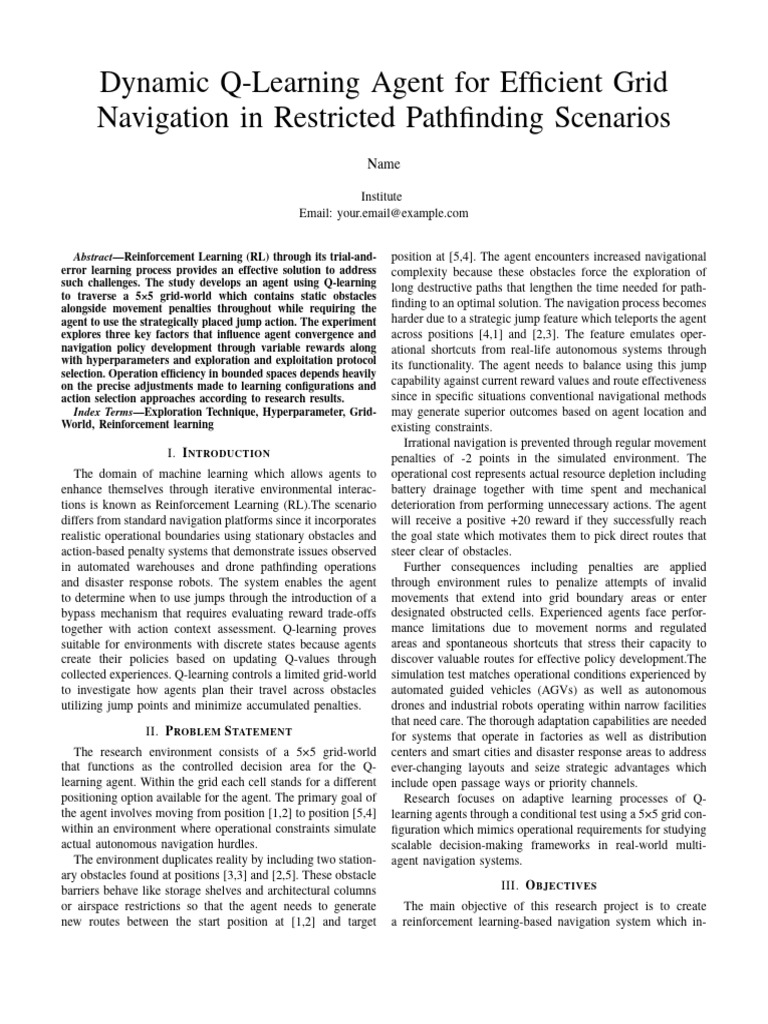 Dynamic Q Learning Agent For Efficient Grid Navigation in Restricted Pathfinding Scenarios | PDF ...