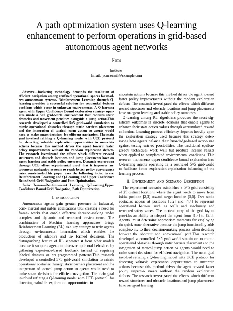 A Path Optimization System Uses Q Learning Enhancement To Perform ...