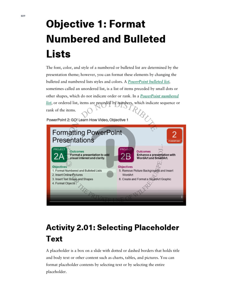 Objective 1 - Format Numbered and Bulleted Lists | PDF | Microsoft ...