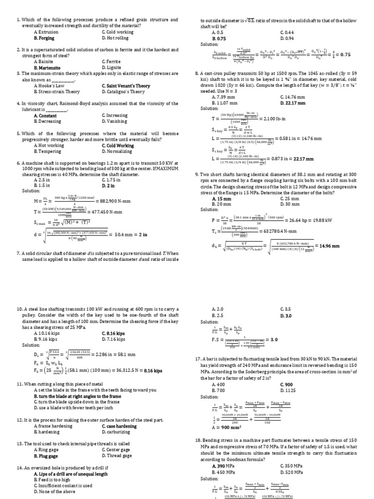 Exam No.1 Set A Answer Key Unlocked | PDF | Strength Of Materials ...