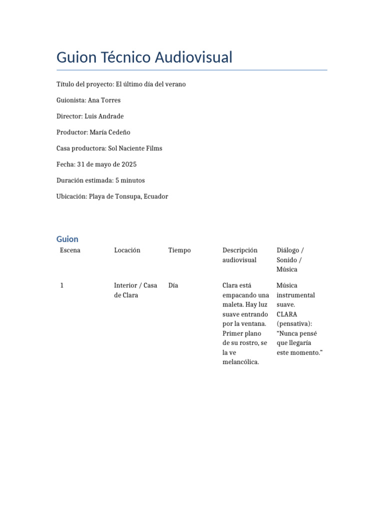 Guion Tecnico Ejemplo | PDF