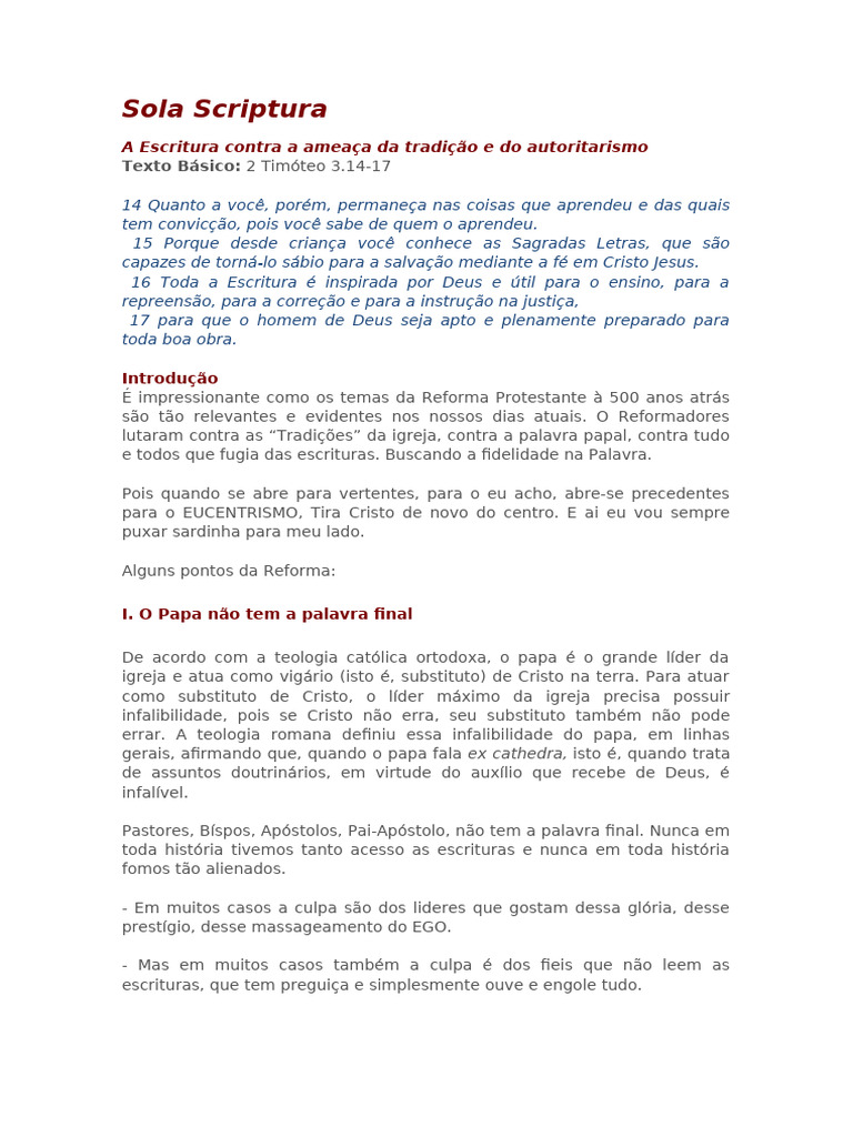 Sola Scriptura: A Escritura como Autoridade | PDF | Sola scriptura | Bíblia